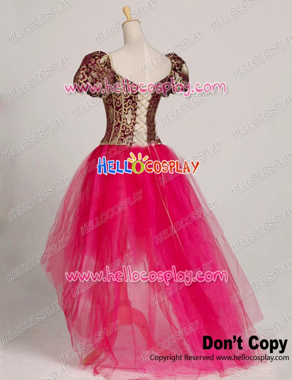 Victorian Princess Brocade Corset Ballet Stage Hotpink Floral Dress Costume