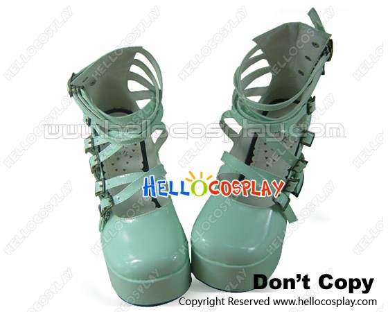 Mirror Mint Buckle Crossing Straps Chunky Punk Lolita Shoes
