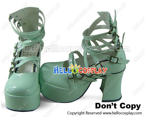 Mirror Mint Buckle Crossing Straps Chunky Punk Lolita Shoes